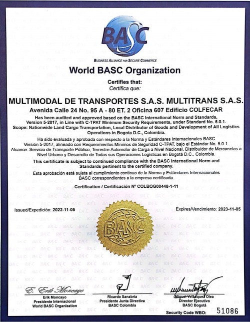 Certificaciones – Multitrans SAS